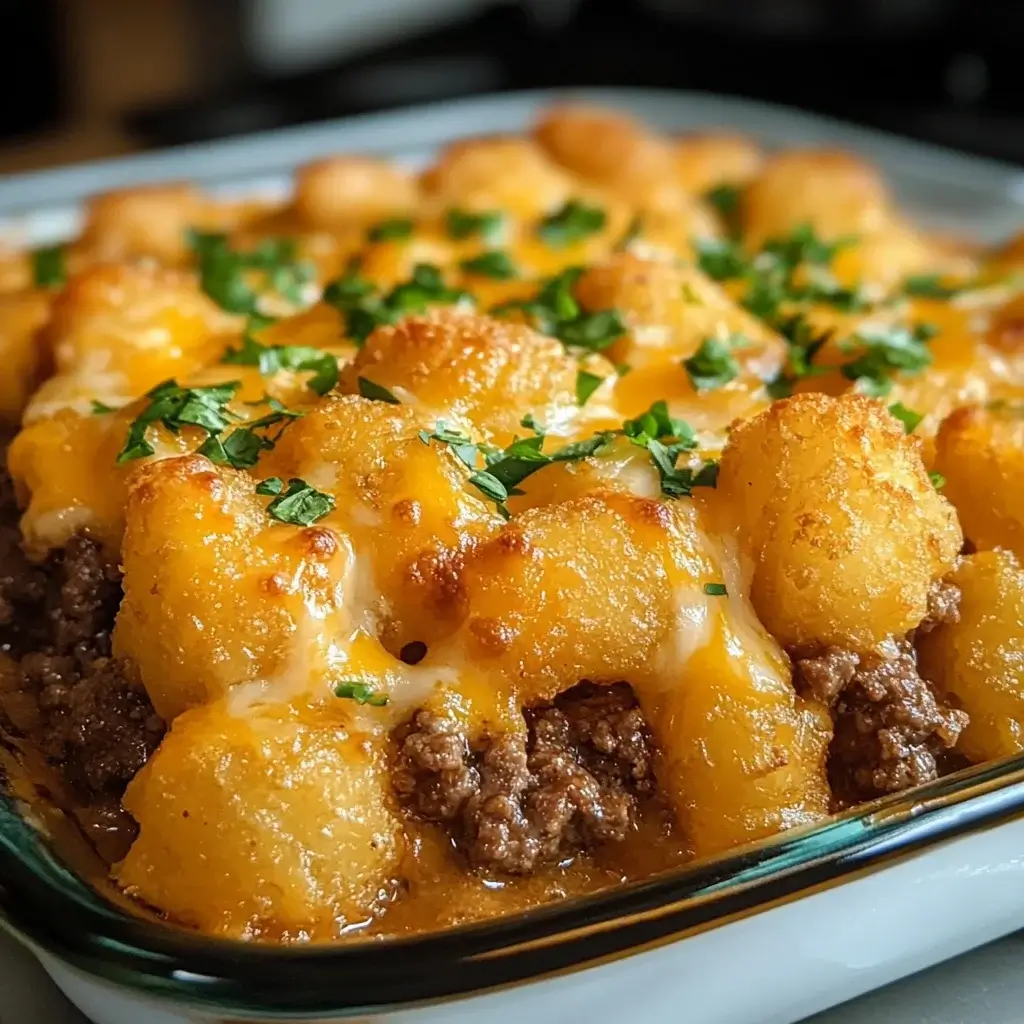 Beef and Cheddar Tater Tot Casserole - OurKitchenRecipe.com