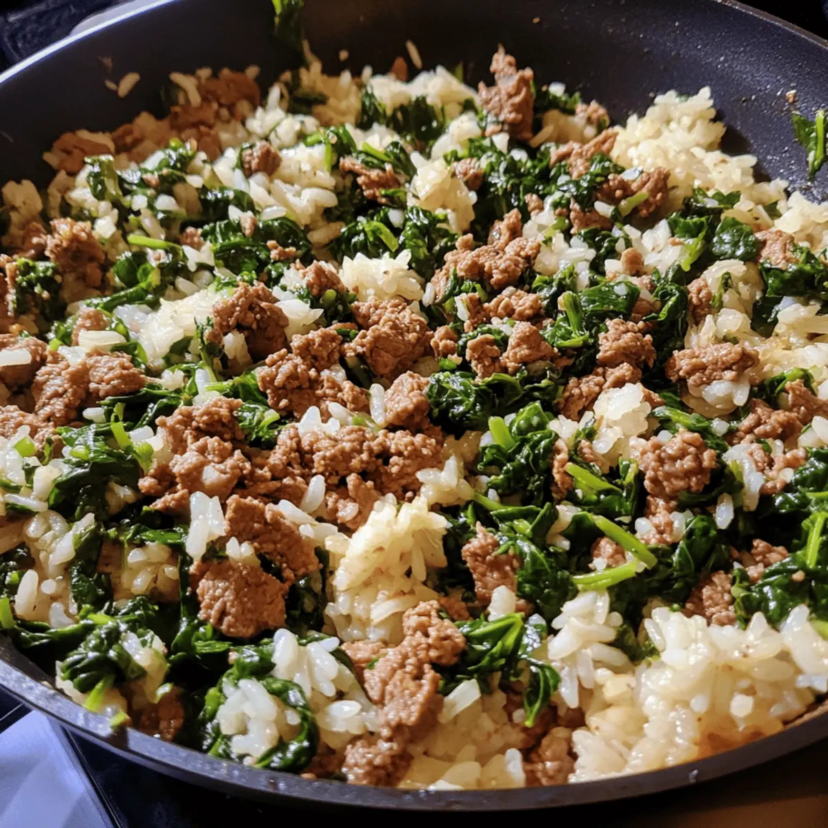 Easy Delicious Beef & Spinach Rice Skillet with Bold Flavors